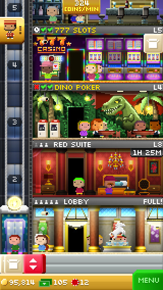 《Tiny Tower Vegas》問世 打造賭場大樓 使用 Bitbook 追蹤員工心情！ - 巴哈姆特