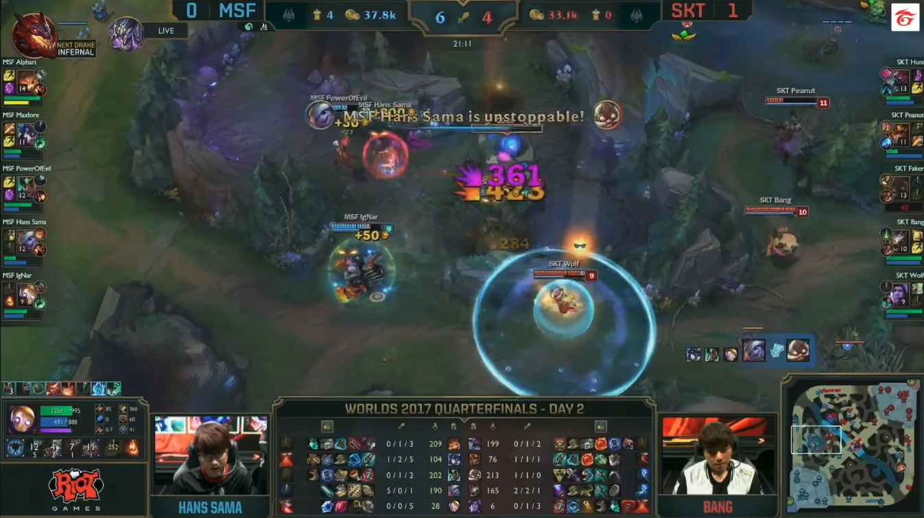 《英雄聯盟》世界大賽世界冠軍戰隊 SKT 3：2 擊敗歐洲 MSF 晉級四強《League of Legends》 - 巴哈姆特