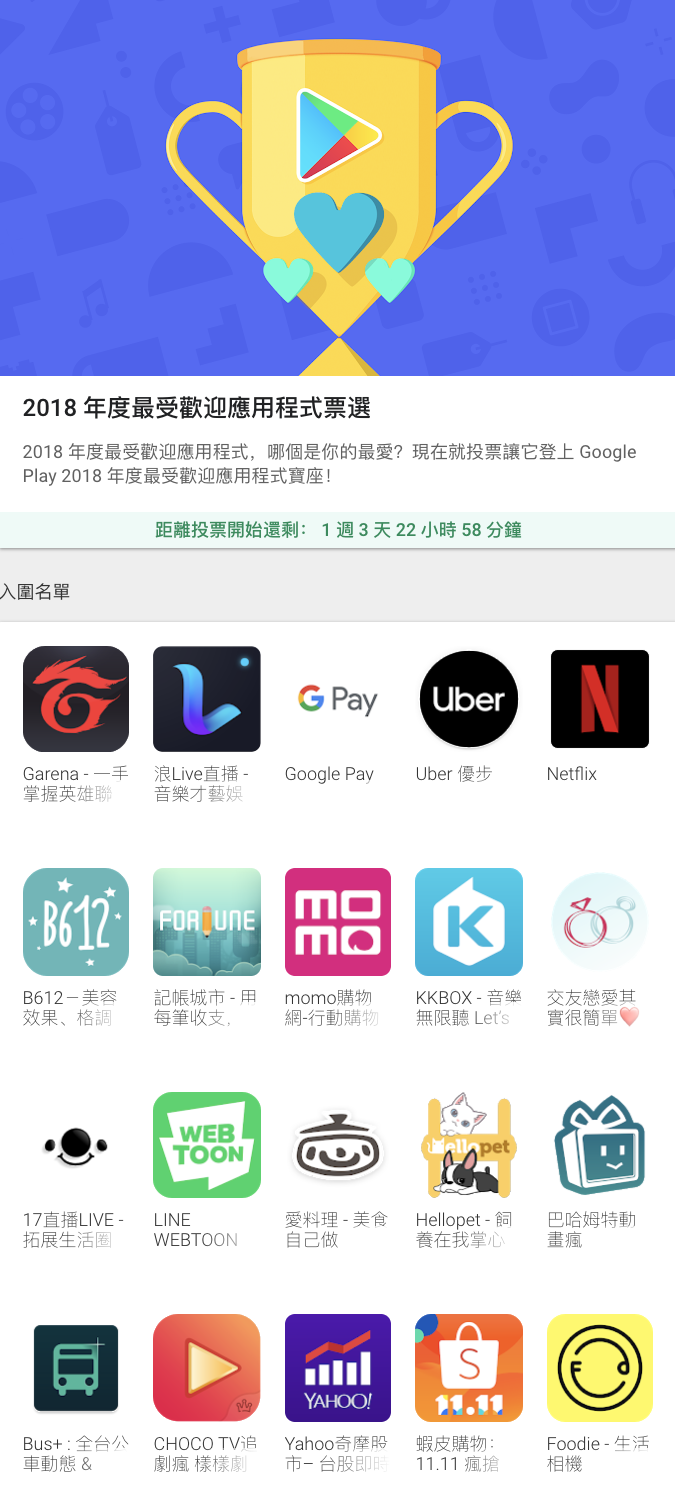 Google Play 2018 年度最佳榜單首次開放玩家票選 新增「年度最受歡迎遊戲票選」等獎項 - 巴哈姆特