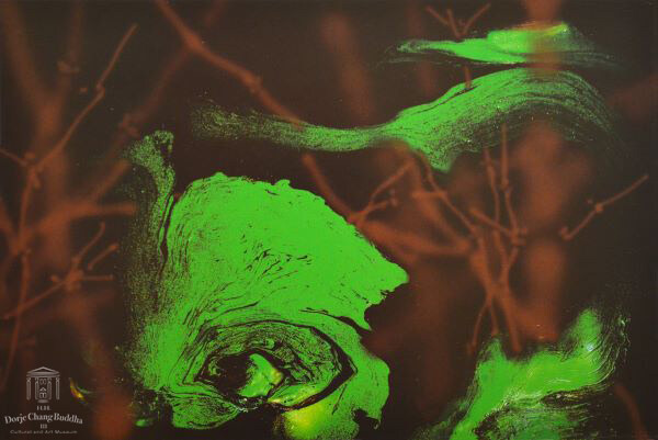 H.H.第三世多杰羌佛《西畫》之「紫竹林中的香絲瓜 Fragrant Loofah a purple-bamboo forest ...