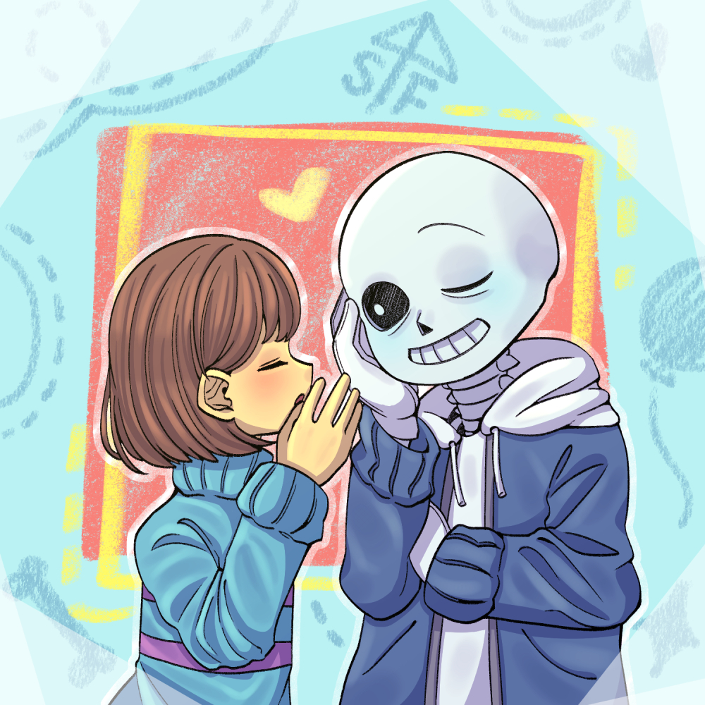 【繪圖】UNDERTALE - 悄悄話（Sans X Frisk） - aassdd8957的創作 - 巴哈姆特